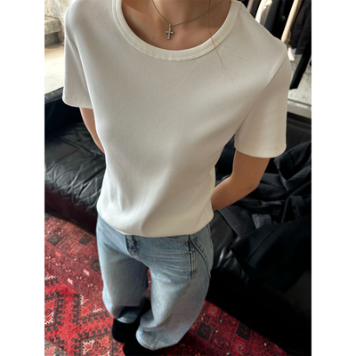 瘦瘦正肩螺纹短袖T恤潮流