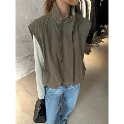 女款工装马甲棉混纺立领拉链