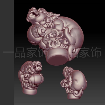 488貔貅趴云头柱头拐杖头stl格式圆雕图雕刻图模型三维立体3d