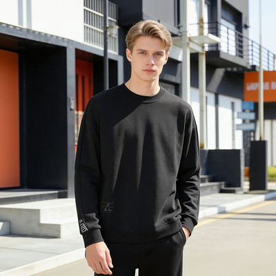 细腻双织 棉锦弹力 时尚宽松阔版男女士圆领长袖休闲卫衣A3038