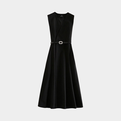 奢版简约时尚潮流V领无袖马甲裙