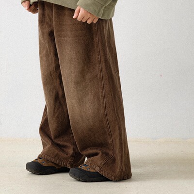 复古水洗廓形弯刀裤巴恩风童装