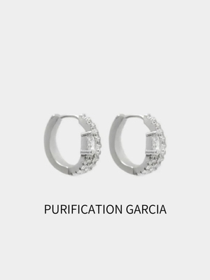 Purification Garcia轻奢个性白金色镶嵌锆石耳饰厚电镀加保护