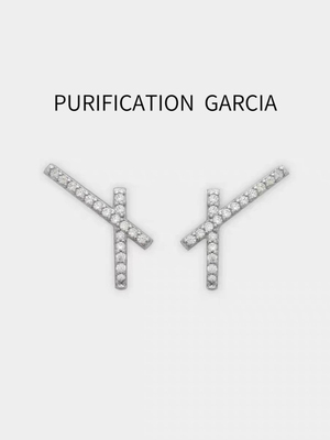 Purification Garcia轻奢時尚白金色镶钻交叉耳针，厚电镀