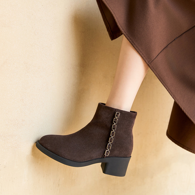 优雅舒适 宽楦 跟底一体 德国KUFENBERG 7661粗跟全皮内里短靴