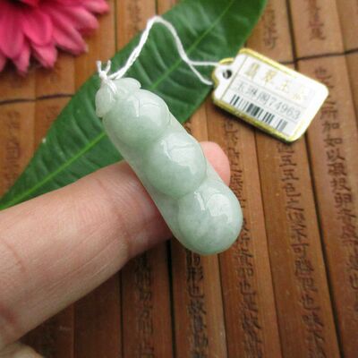 保真 四季豆吊坠 缅甸玉天然A货翡翠玉74963平安豆富贵豆实物拍图