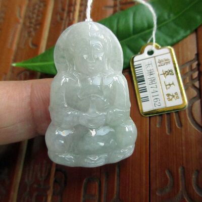 保真39MM精工冰水玉观音吊坠实物拍图74162缅甸玉天然纯A货翡翠玉