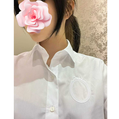 刺绣蝴蝶结精纺纯棉短袖白衬衣