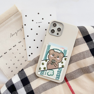 原创美金dollar暴富小熊手机壳带卡包适用iPhone16promax插卡套15pro苹果16护身符电梯卡收纳14/13/12软壳PRO