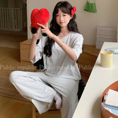 Public republic韩国春夏针织棉简约纯色慵懒休闲家居服套装睡衣