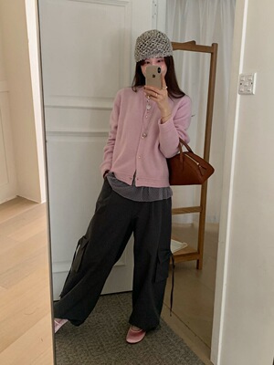 OMELET蛋卷韩系2025新款女装韩系圆领羊毛针织开衫女短款毛衣上衣