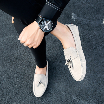 豆豆鞋男真皮流苏一脚蹬男鞋