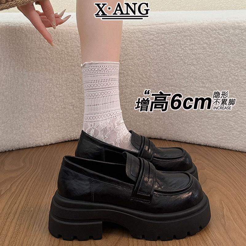 真皮厚底增高乐福鞋子女鞋2026新款英伦风黑色小皮鞋松糕鞋单鞋子