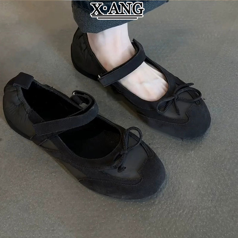 牛皮版软底时尚芭蕾鞋软底不累脚魔术贴浅口单鞋运动风玛丽珍女鞋
