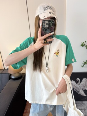 XCstarry纸袋xc5027雨伞星插肩撞色纯棉圆领短袖T恤宽松显瘦时尚
