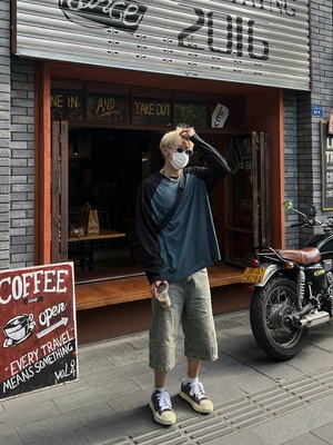 美式复古插肩设计长袖防晒衫