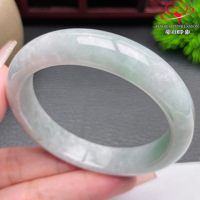 豪8印象S126010Y599翡翠手镯圈口55.2 天然缅甸淡绿黄翡玉手镯53g