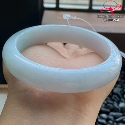 豪8印象W26100W690天然A货翡翠圈口54冰糯种淡绿清新细润正圈玉镯