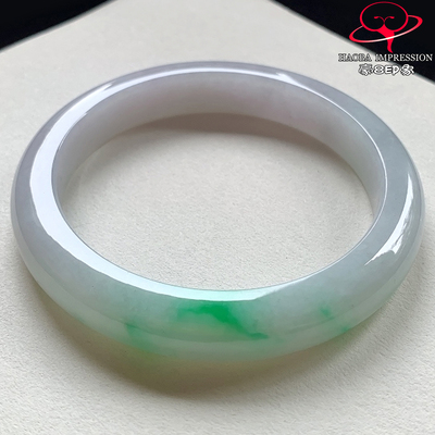 豪8印象V26428V1961翡翠手镯圈口59.7天然冰糯种阳绿飘花缅甸玉镯