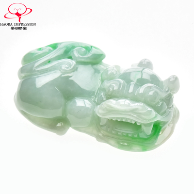 豪8印象·手镯之家M338翡翠貔貅吊坠天然白底带翠霸王貔貅玉挂件