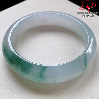 豪8印象V261600V2138翡翠手镯圈口56.8天然冰种蓝飘花缅甸玉手镯