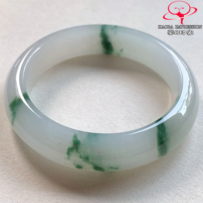 豪8印象V261680V2552翡翠手镯圈口53.7天然冰种绿飘花缅甸玉手镯