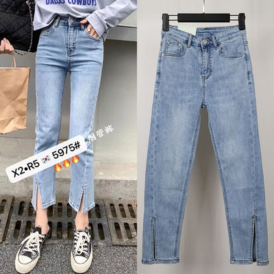 2021年春夏季X2R5薄款韩版修身直筒牛仔裤女显瘦百搭九分裤5975