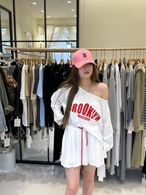 韩国东大门韩系辣妹风字母印花斜肩长袖卫衣女+抽绳裙裤宽松