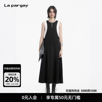 Lapargay假两件背带小黑连衣裙