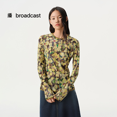 播商场同款收腰显瘦印花T恤女修身文艺上衣26春新款BDT1YD1222