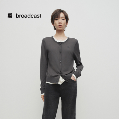 播商场同款假两件圆领灰色气质薄开衫女25春秋新款毛衣BDS1UD1261