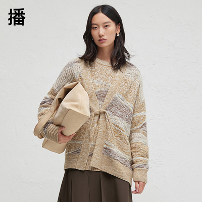 播商场同款休闲宽松针织开衫女24春秋V领毛衣外套BDR3UD3034