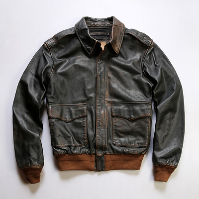 日单复古A2飞行服翻领马皮皮衣