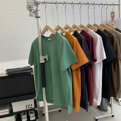 美式复古插肩袖圆领短袖T恤潮