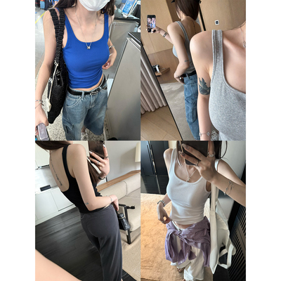 superniniyy 冰茶&精梳螺纹高弹露背修身显瘦内搭吊带背心上衣女