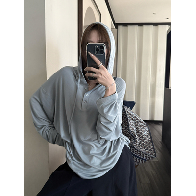 superniniyy 酒心可可 糯叽叽基础款宽松休闲连帽加厚磨毛T恤上衣