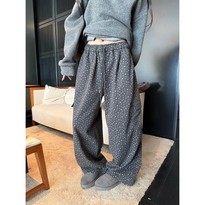 superniniyy 灰烬香草&印花甜酷工装风加厚拉绒口袋阔腿工装裤女