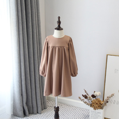 韩国棉质简约风儿童长袖连衣裙