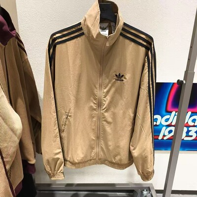 正品adidas阿迪达斯男子咖色运动休闲长袖夹克外套上衣JY1333