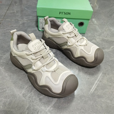 百田森拼色厚底老爹鞋女耐磨