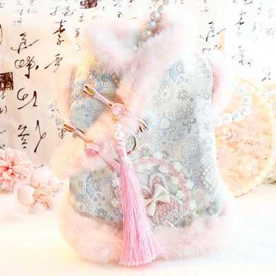 狗狗衣服秋冬装厚款公主唐装流苏旗袍盘扣小型犬宠物6925跨境