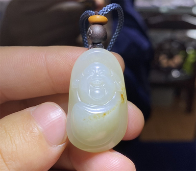 小石头和田玉白玉籽料弥勒佛