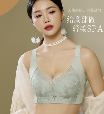 婵娟鸟8912性感大胸显小薄C杯聚拢上托文胸五排扣收副乳大码内衣