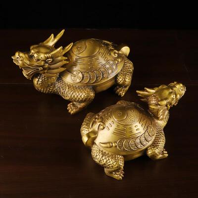 黄金钱龙龟工艺品乔迁开业摆件八卦龙龟客厅办公室饰品黄铜龙头龟