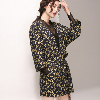 中长款交叉系带日式复古风外套