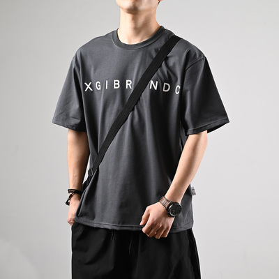 XGI 2025字母印花短袖T恤小众青年夏季简约基础款纯棉重磅潮牌潮