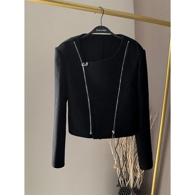 纤依百秀 【龙】绵羊毛山羊绒双面呢拉链短外套 6661