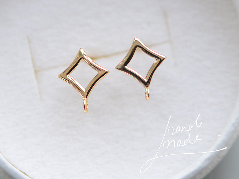 V609镂空菱形925银针耳钉 18K包金镀18K金镀金DIY手工配件一对_虎窝淘