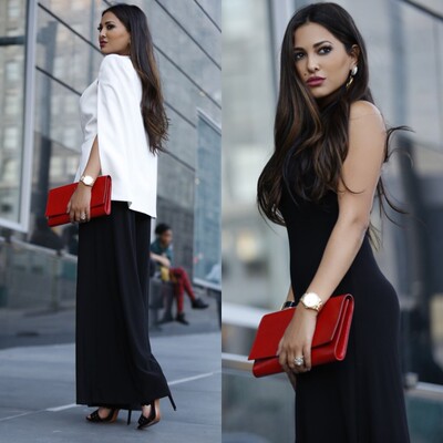 美国西瓜红翻盖刺绣款手拿包