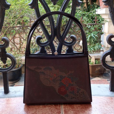 日本绝美古朴浮世绘金属丝大提花西阵织拼接小牛皮多夹层腋下包